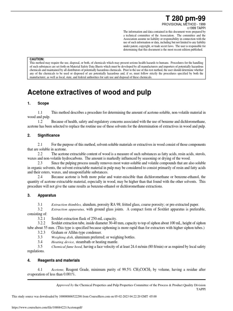 Tappi 280 Extractivos Acetona | PDF | Wood | Solvent