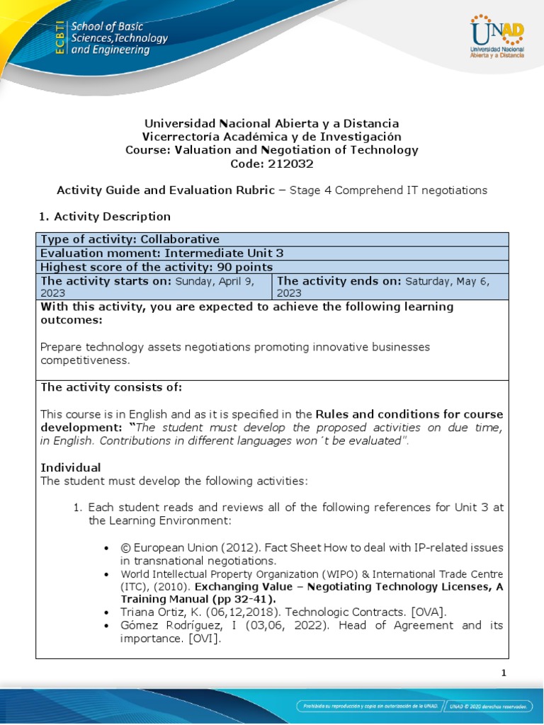 Activities Guide and Evaluation Rubric - Unit 3 - Stage 4 - Comprehend IT Negotiations | PDF ...