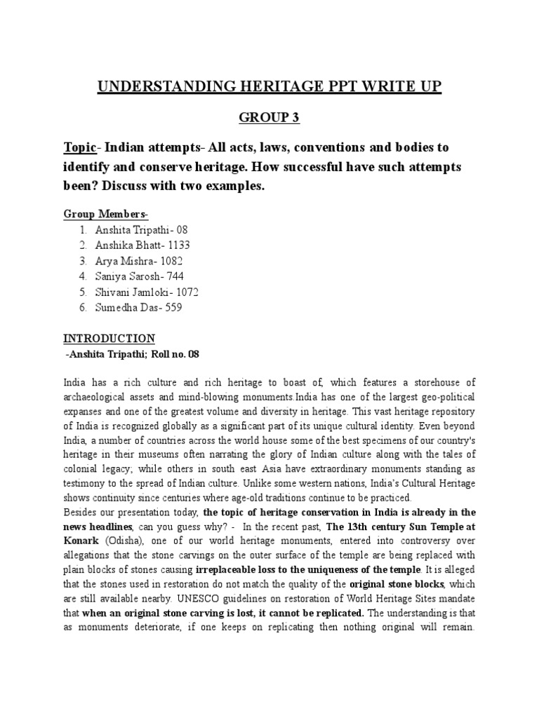 Heritage PPT Write-Up | PDF | Cultural Heritage