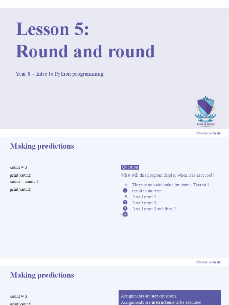 L5 Slides - Intro To Python Programming - Y8 | PDF | Control Flow | Computer Engineering