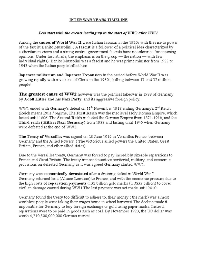 Inter War Years Timeline | PDF | Nazi Germany | Weimar Republic