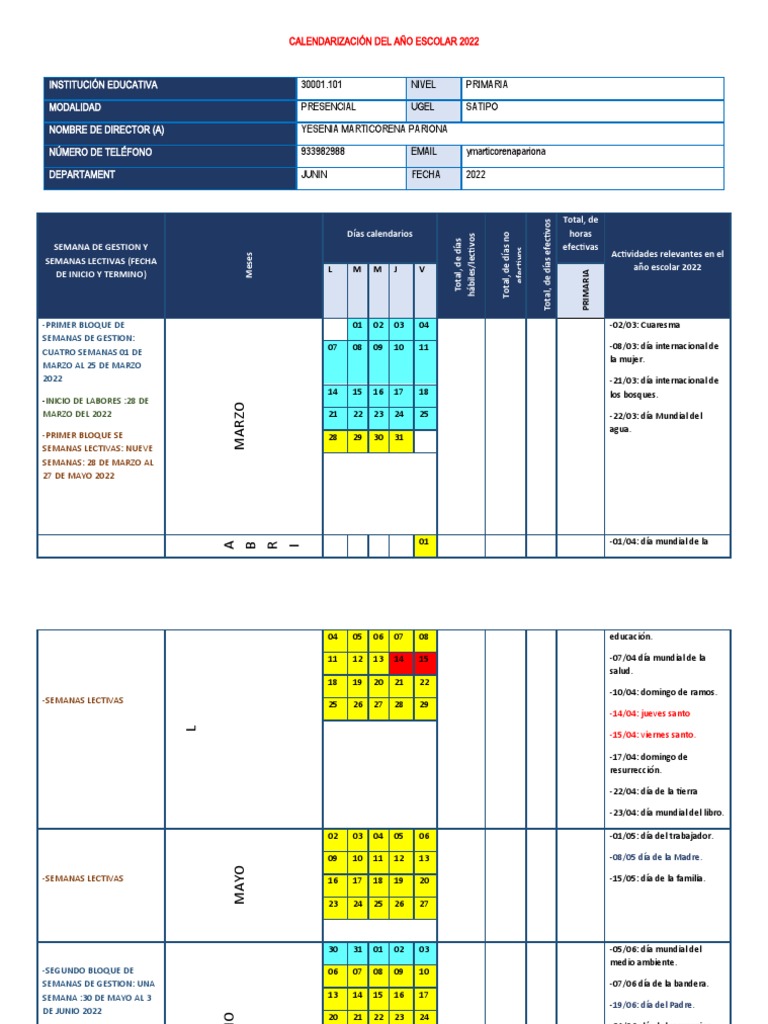 Calendarización Del Año Escolar 2022 Oficial 1 Grado | PDF | Observancias