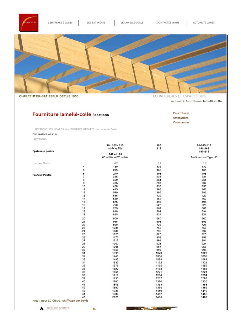 BOIS - JAMES - Sections lamellé-collé | PDF