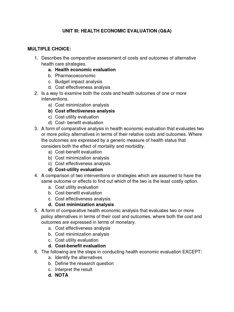 Health Economic Evaluation Q&A | PDF | Cost–Benefit Analysis | Evaluation