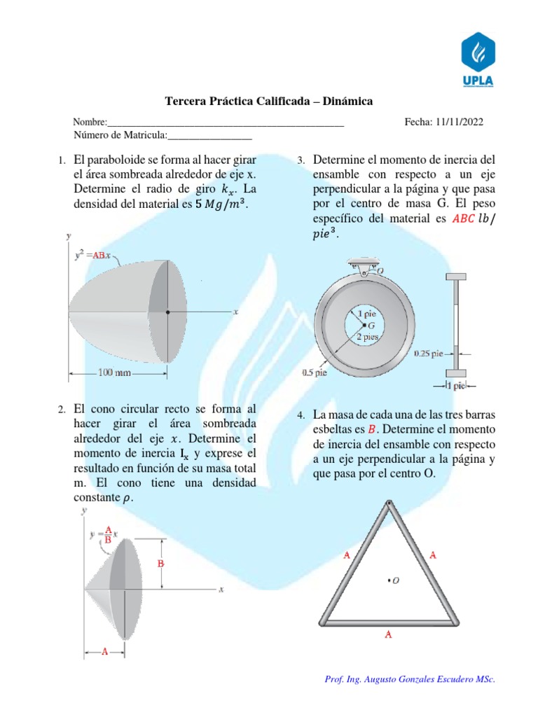 3ra Practica Calificada - Dinámica PDF | PDF