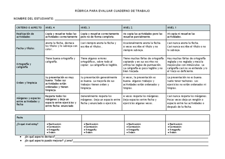 Rubrica para Evaluar Cuaderno | PDF