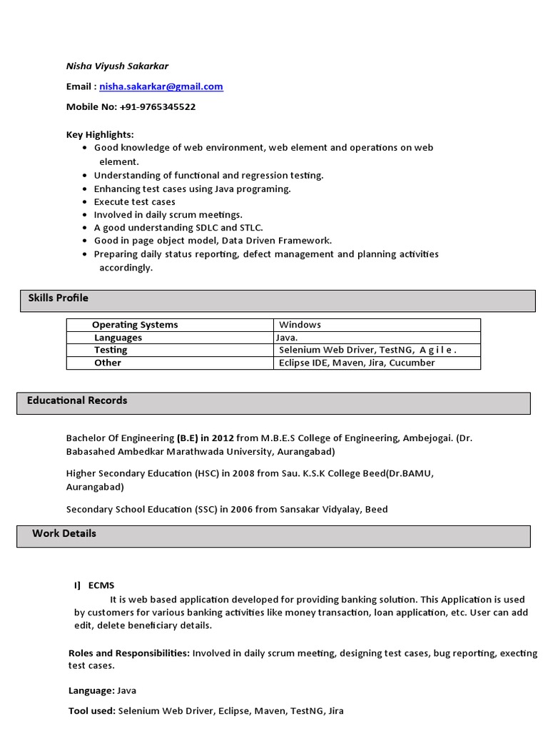 Resume-Nisha Sakarkar.docx | PDF | World Wide Web | Internet & Web