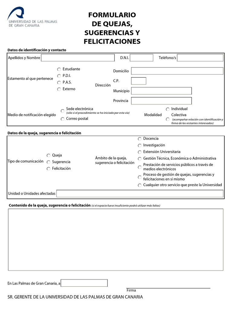 Formulario de Quejas Sugerencias y Felic PDF | PDF | Islas Canarias ...
