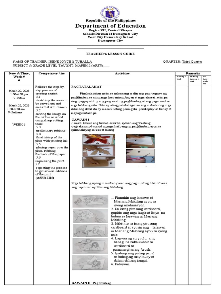 Arts Lesson Guide Q3W6 | PDF