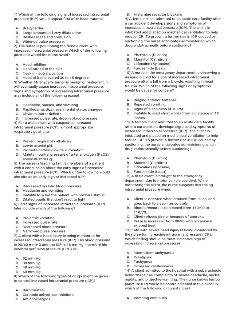 MSN Exam For Increased Intracranial Pressure | PDF | Blood Pressure ...