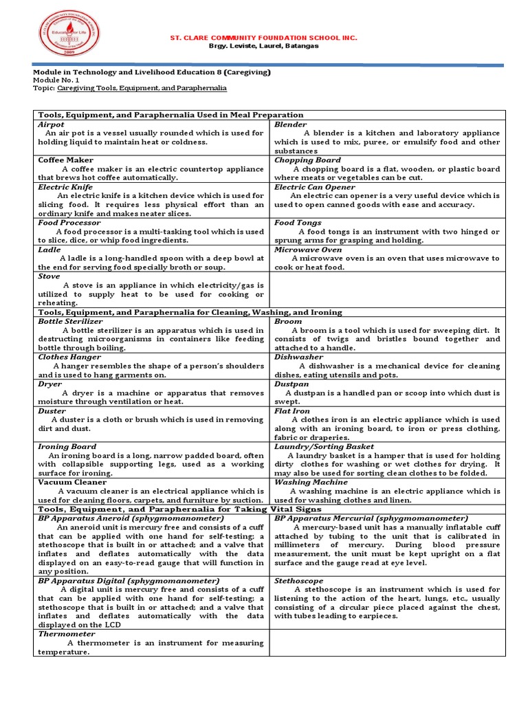Instructional Module in TLE 8 Lesson 1 | PDF | Home Appliance | Vacuum ...