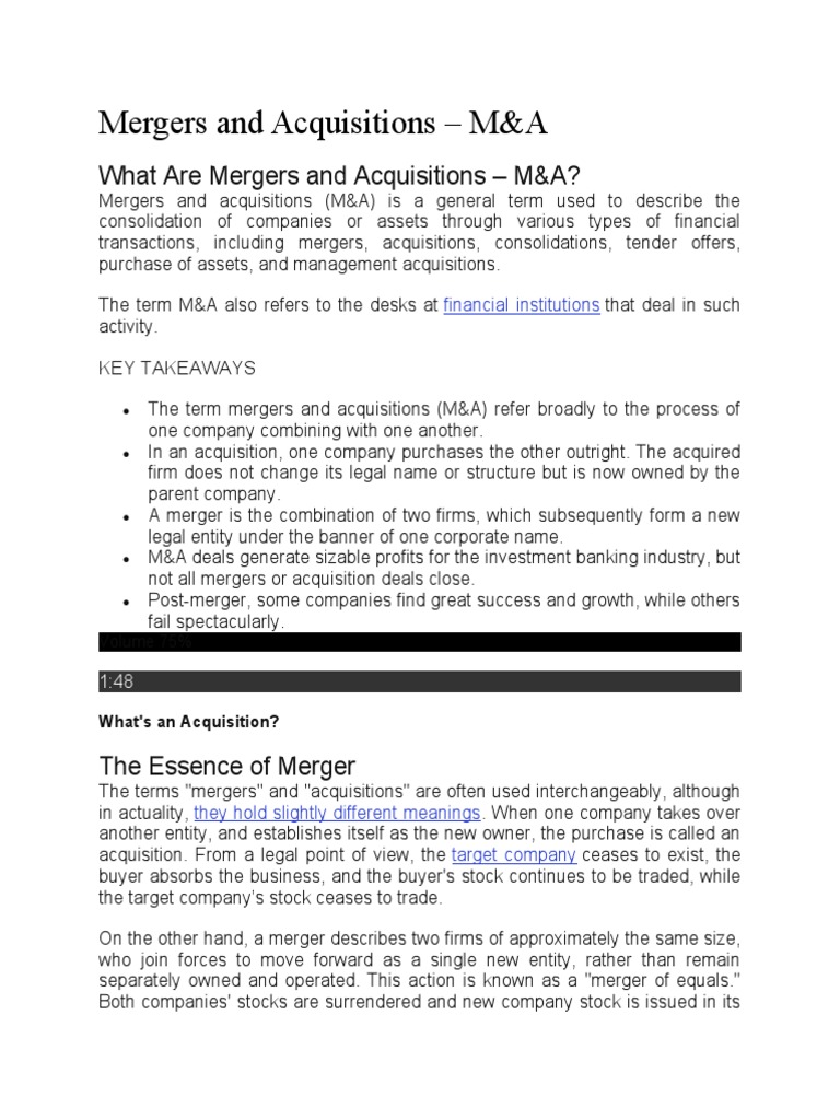 Understanding Mergers and Acquisitions | PDF | Mergers And Acquisitions ...