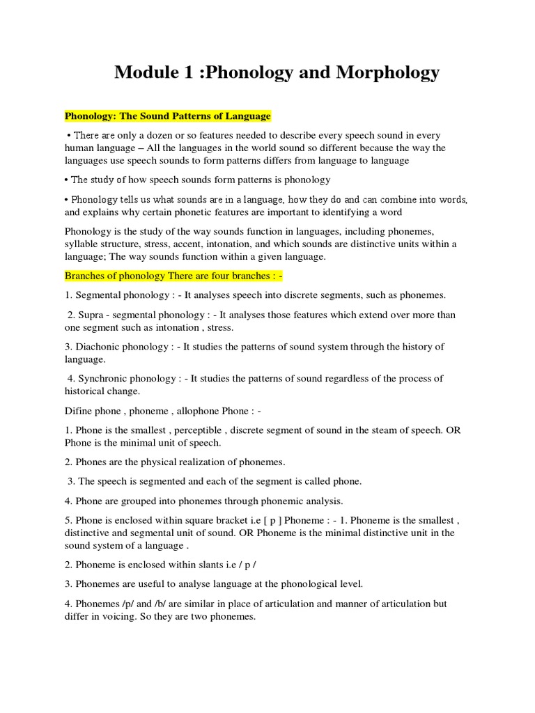 Module I Phonology And Morphology Iiyr Pdf Stress Linguistics 2352