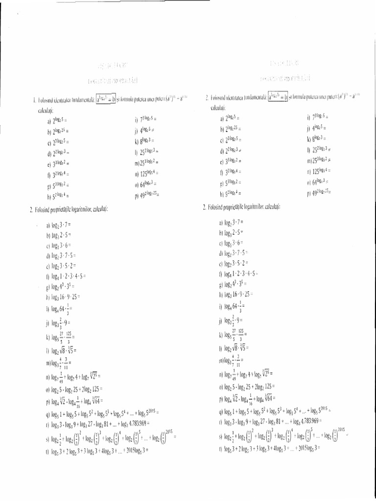 10 Fisa Proprietati Logaritmi | PDF