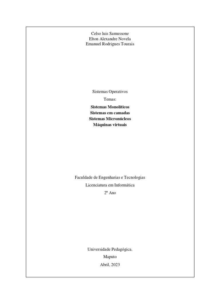 Trabalho 1 PDF | PDF | Máquina virtual | Kernel (sistema operacional)