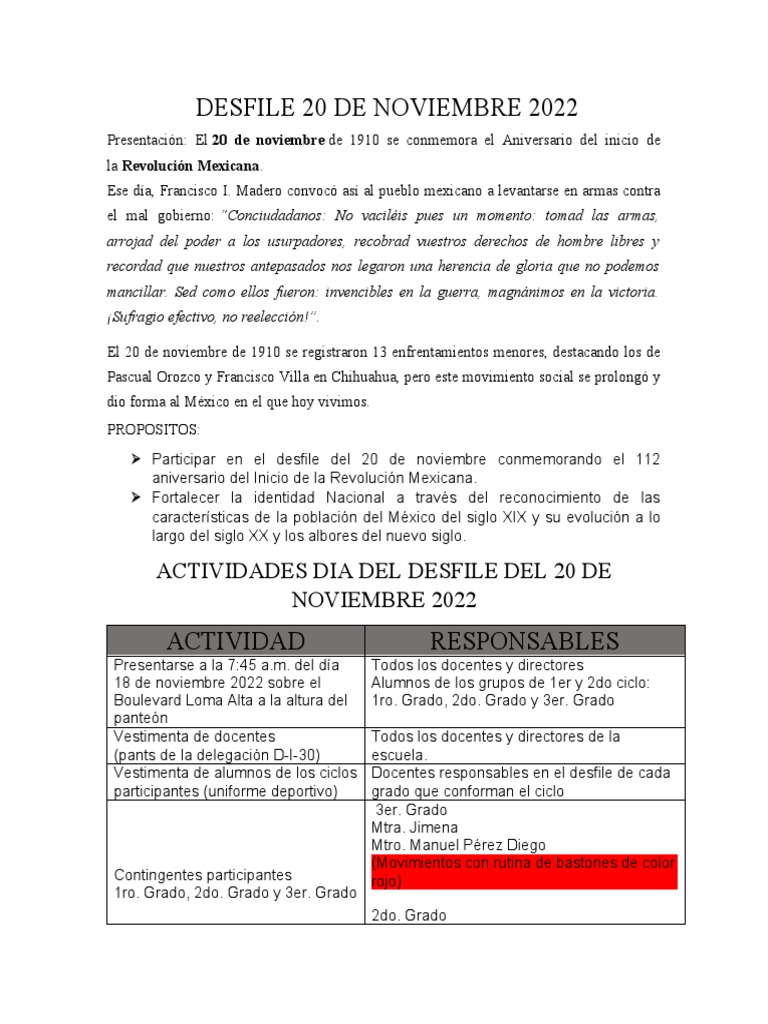Proyecto Desfile 20 de Noviembre 2022 | PDF | revolución mejicana | México