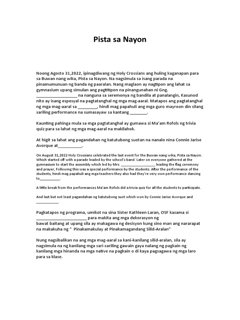 Pista Sa Nayon | PDF