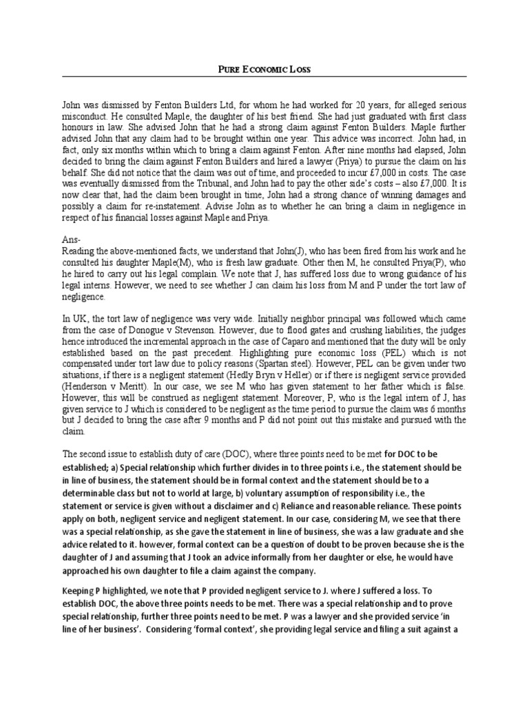 Pure Economic Loss-2 | PDF | Causation (Law) | Negligence