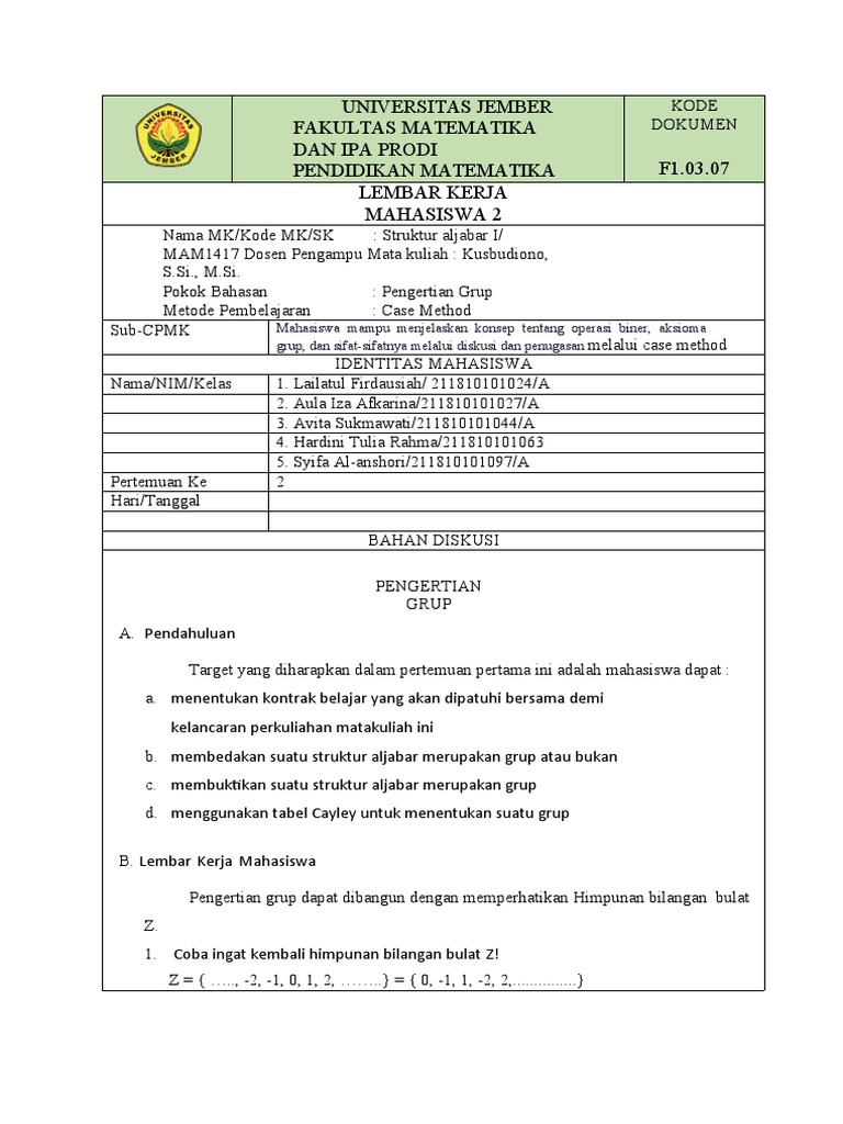 LKM 1 Pengertian Grup | PDF