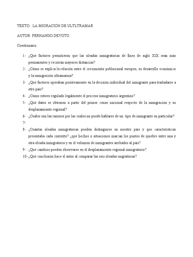 Inmigración de Ultramar Cuestionario | PDF Inmigración de Ultramar Cuestionario | PDF