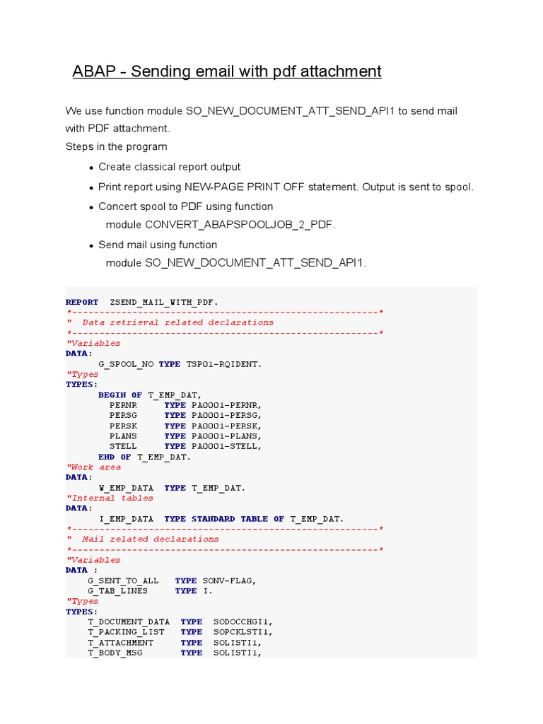 ABAP - Sending Email With PDF Attachment | PDF | Computer Science | Software Engineering