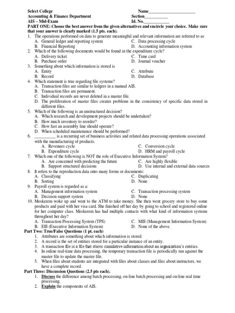 Ais - Exam Sec D | PDF | Computer File | Information System