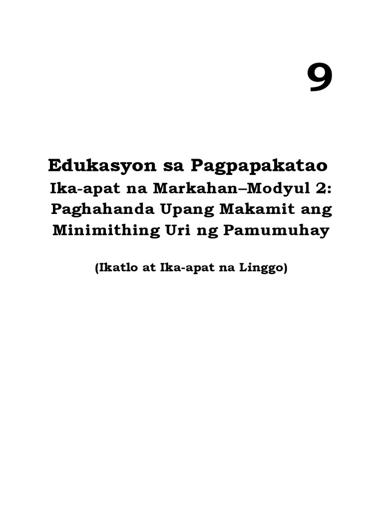 Edukasyon Sa Pagpapakatao: Ika-Apat Na Markahan-Modyul 2: Paghahanda ...