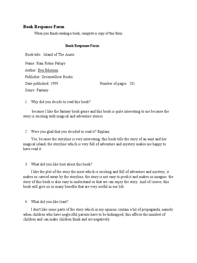 Book Response Form | PDF