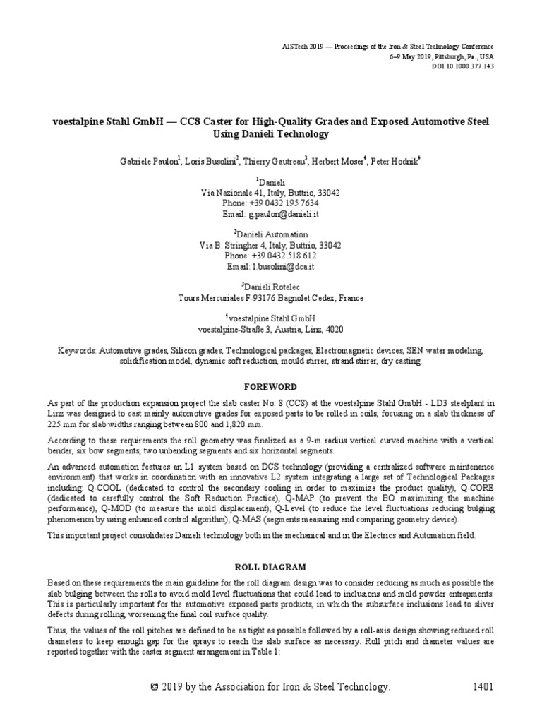 Voestalpine Stahl GMBH - CC8 Caster For High-Quality Grades and Exposed ...