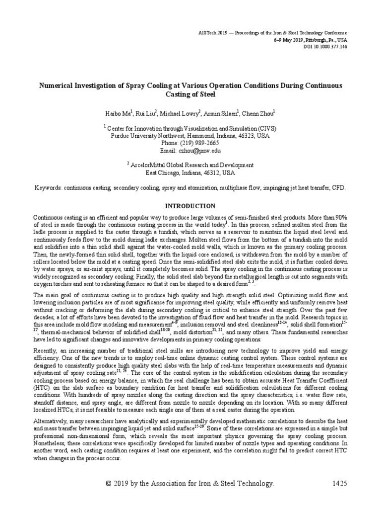 Numerical Investigation of Spray Cooling at Various Operation ...