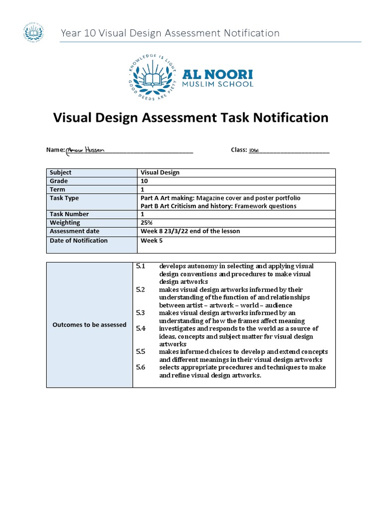 T1 Visual Design Assessment Task Notification 2023 PDF | Download Free PDF | Communication ...