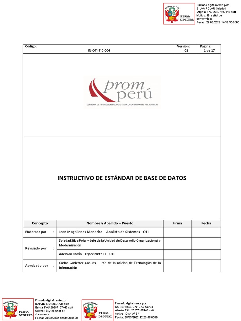 Instructivo Estandar Base de Datos | PDF | SQL | Datos de computadora