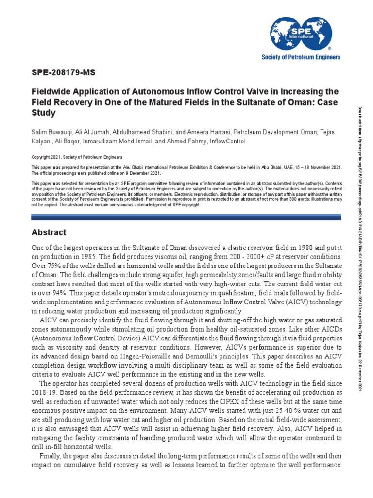 Spe 208179-MS - Adipec'21 - Pdo | PDF | Fluid Dynamics | Petroleum ...