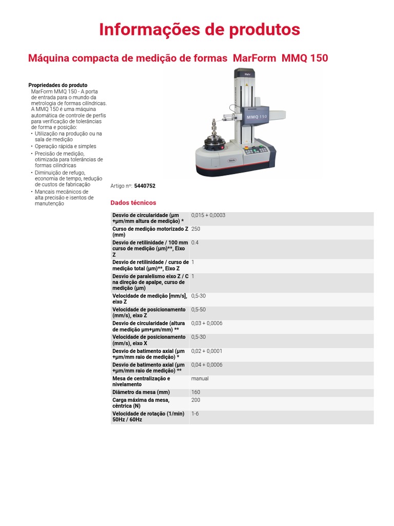 Dados Tecnico Marform-Mmq-150 | Download grátis PDF | Engenharia Mecânica