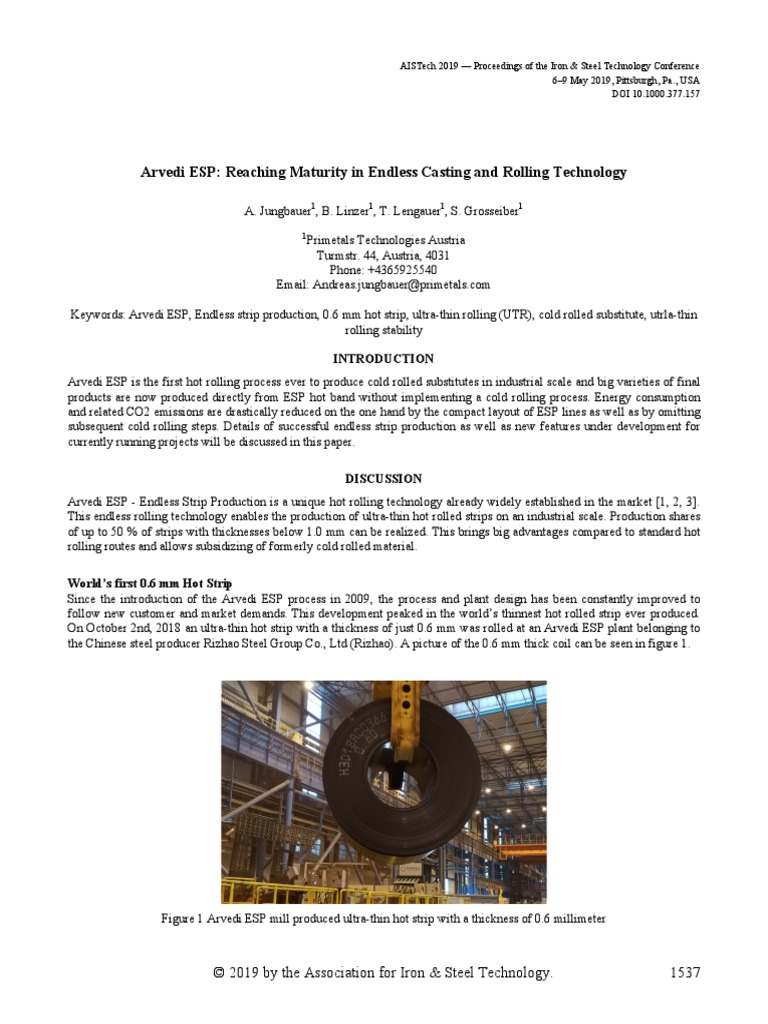 Arvedi ESP: Reaching Maturity in Endless Casting and Rolling Technology | PDF | Rolling ...