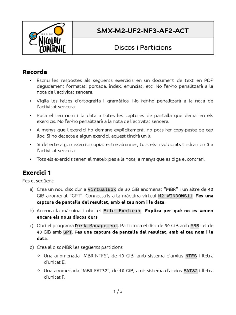 Smx-M2-Uf2-Nf3-Af2-Act - Discos I Particions-2 | PDF