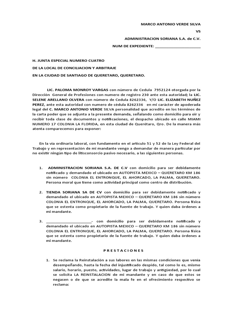 Demanda Iniciallaboral y Carta Poder | PDF | Cheque | Salario