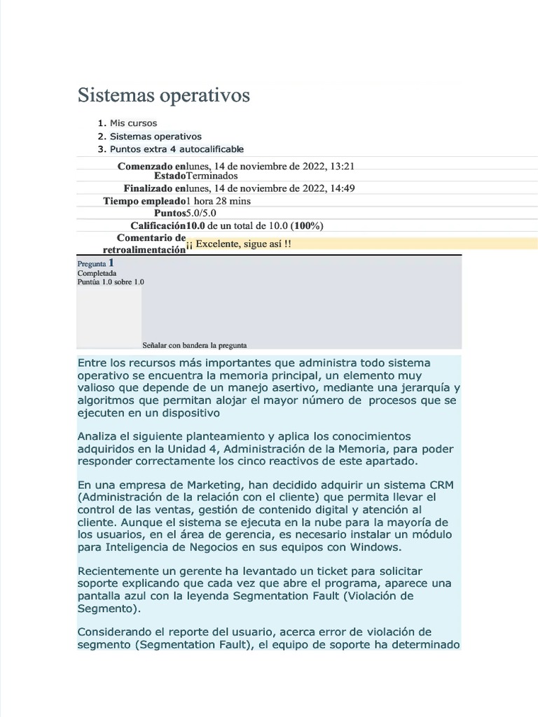 PDF Sistemas Operativos Autocalificable Semana 4 Correcto - Compress | PDF | Almacenamiento de ...