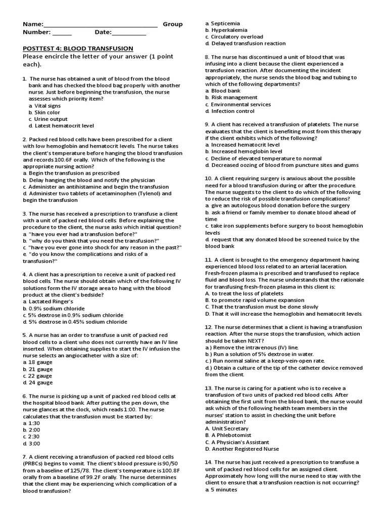 BT Quiz - 1 PDF | PDF | Intravenous Therapy | Blood Transfusion