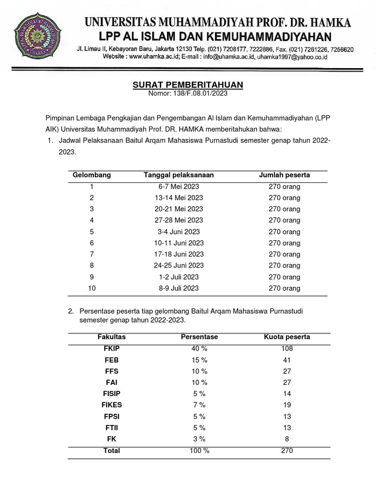 138 - Surat Pemberitahuan Bap 2023 | PDF