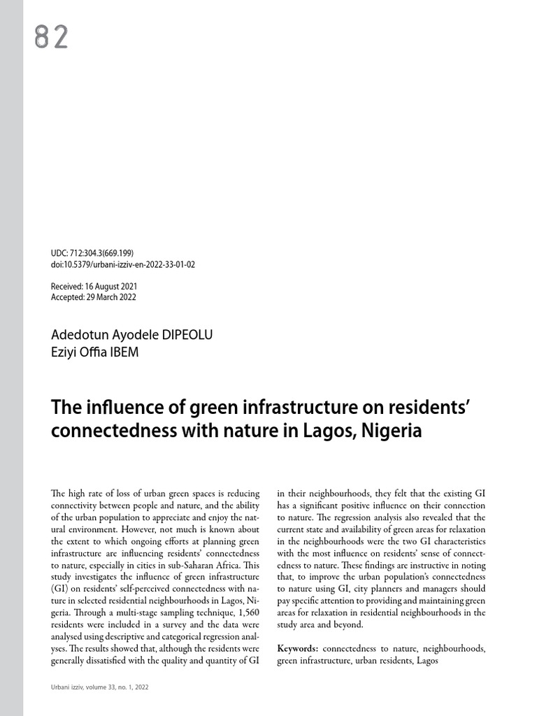 Influence Of Green Infrastructure On Connectedness With Nature Urbani