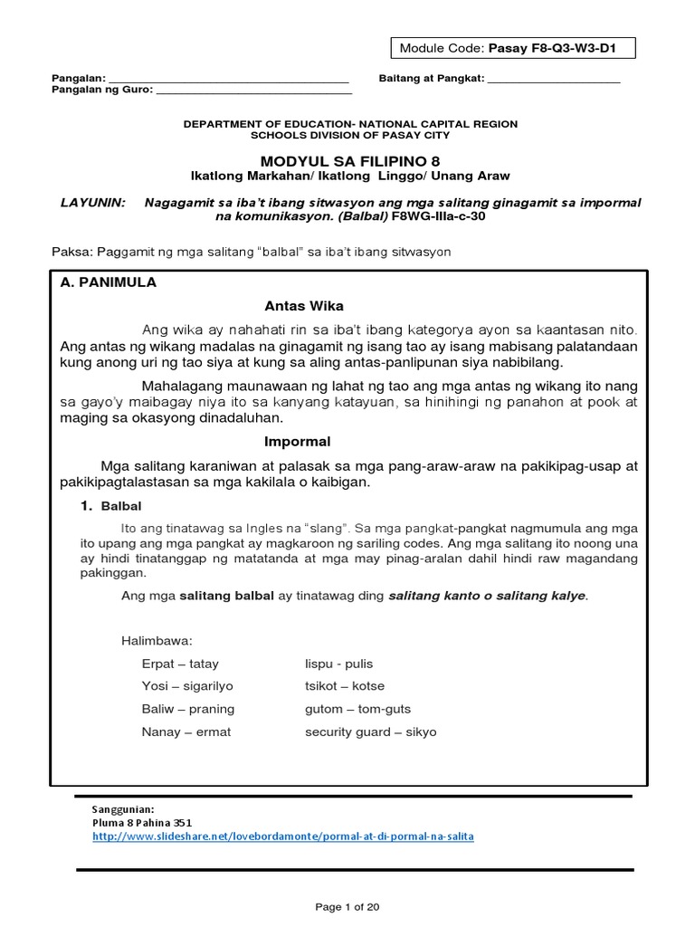 1 Filipino8 Q3 Week3 | PDF