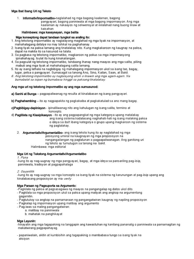 Mga Uri NG Teksto at Kahulugan at Mga Bahagi NG Pananaliksik | PDF