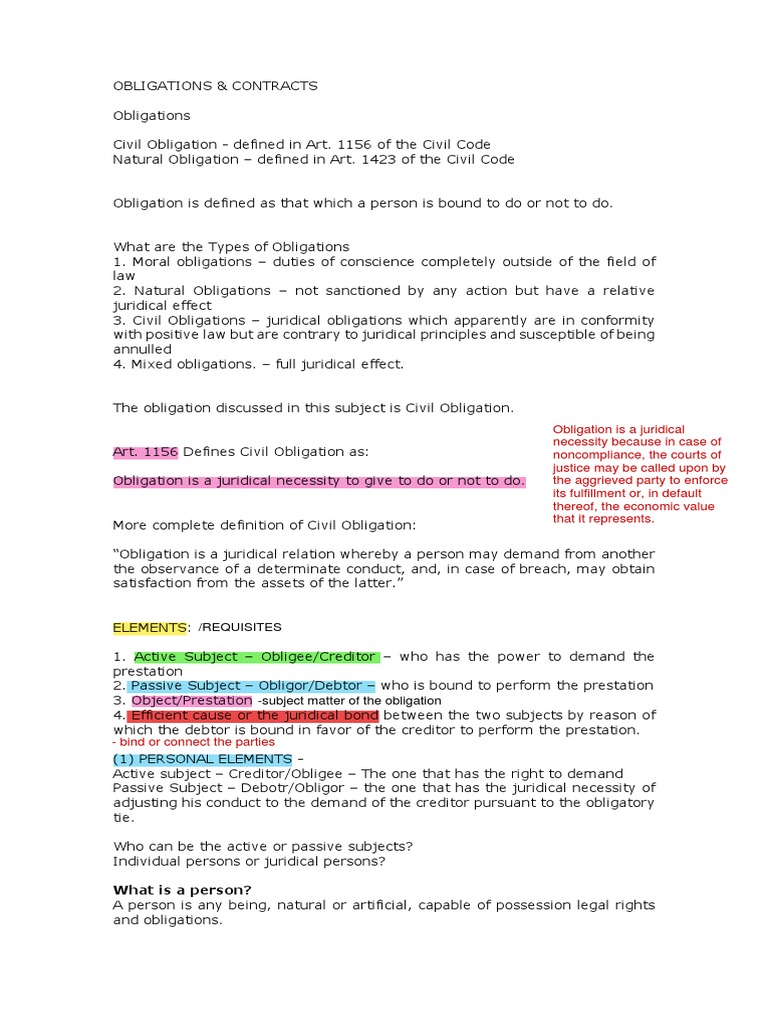 Notes For Law Obligation Bsa | PDF | Employment | Legal Liability