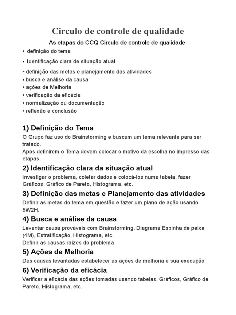 Guia Completo do Ciclo CCQ: Etapas e Processos | PDF