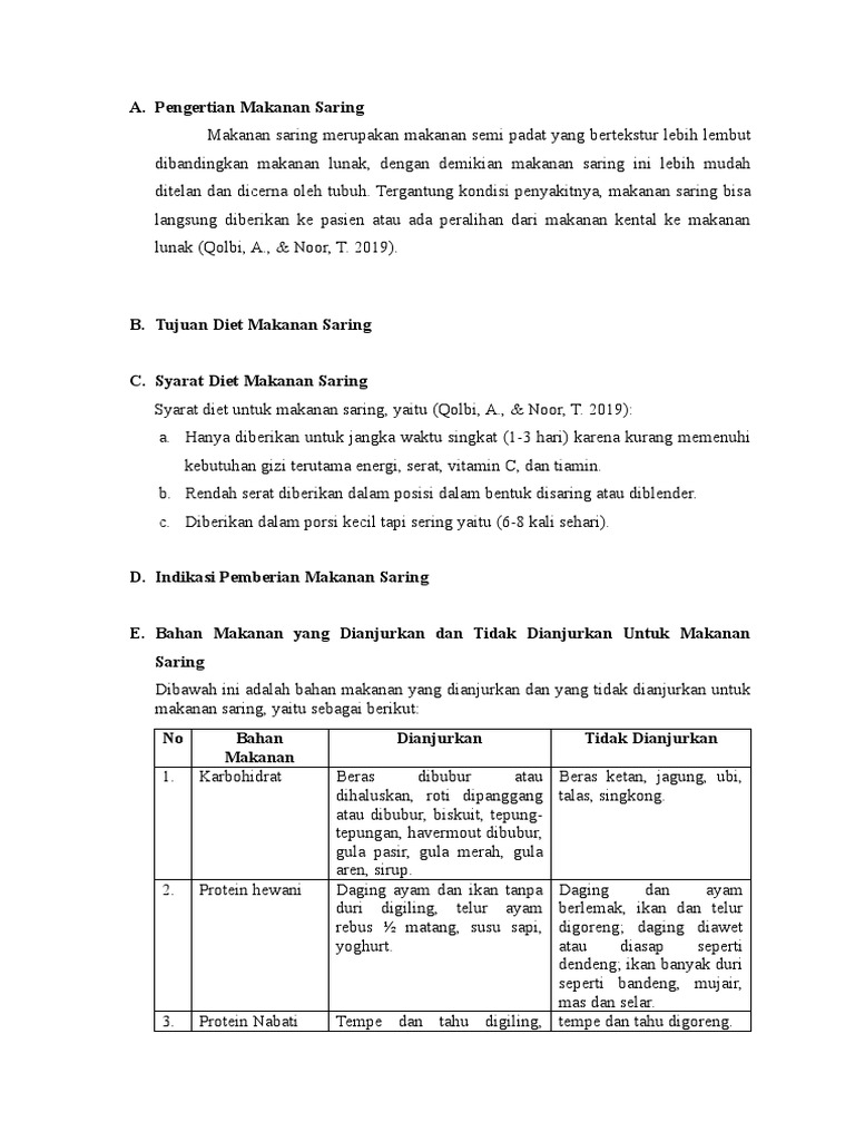 Menu Diet Makanan Saring Sehari-hari | PDF
