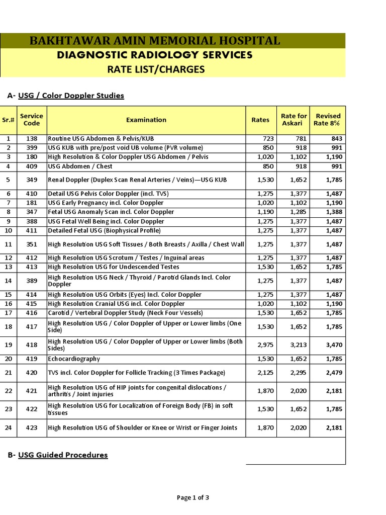 07 Radiology Rates | Download Free PDF | Medical Ultrasound | Medical ...
