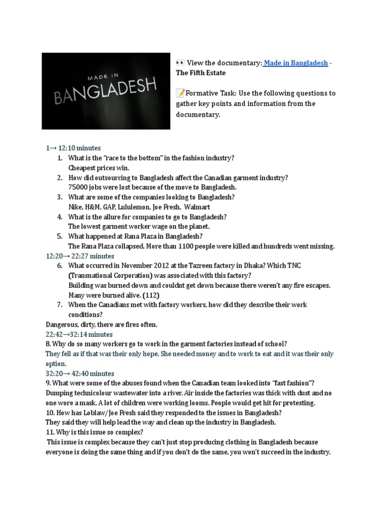 Made in Bangladesh - The Fifth Estate | PDF