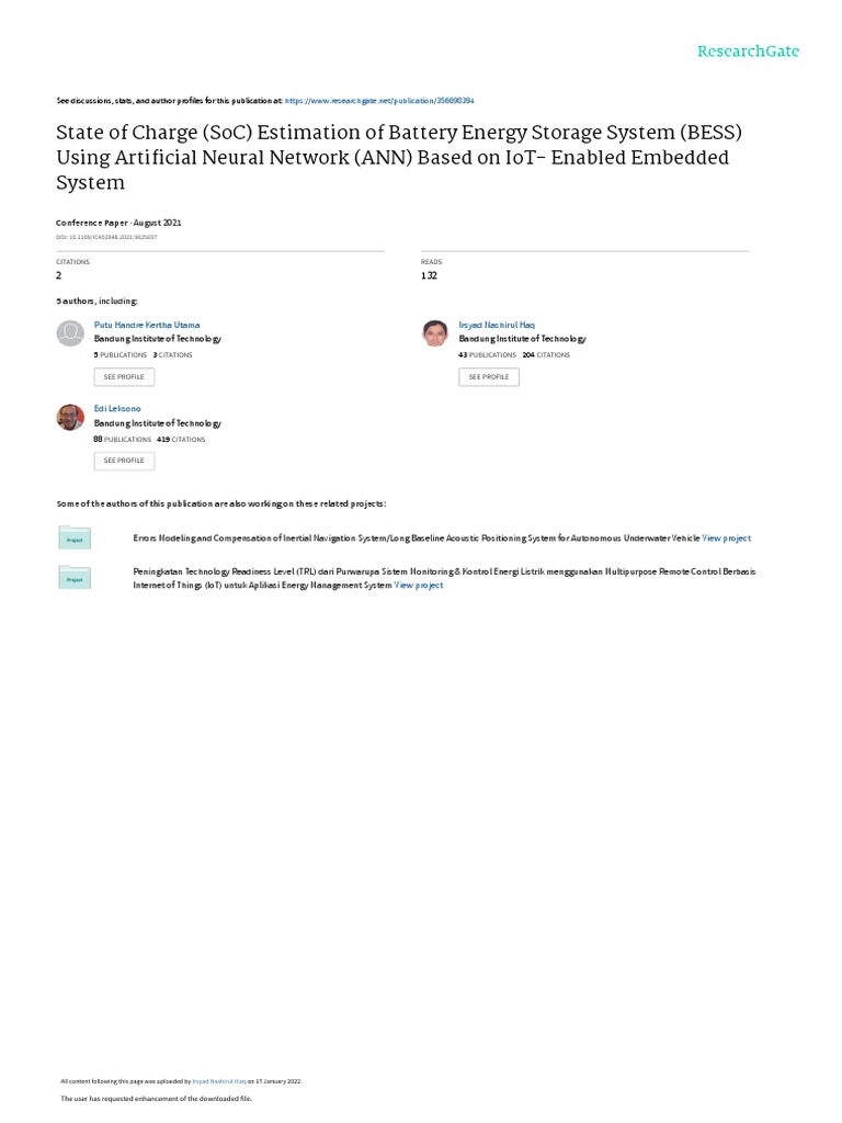 State Of Charge Soc Estimation Of Battery Energy Storage System Bess Using Artificial Neural