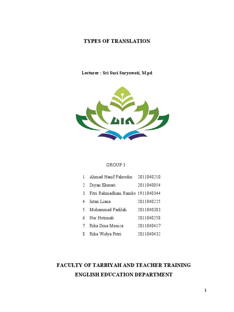 (Group 3) TYPES OF TRANSLATION | PDF | Translations | Theory